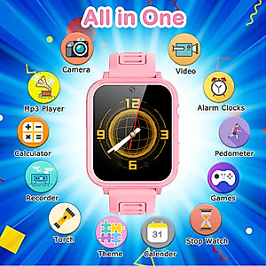 Cosjoype Kids Game Smart Watch Gift for Girls Age 6-12, 24 Puzzle Games HD Touch Screen Kids Watches with Video Camera Music Player Pedometer Flashlight 12/24hr Toys for 7 8 9 10 11 12 Year Old Girls