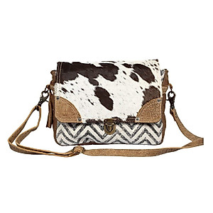 Myra Bag Pearl Fusion Upcycled Canvas & Cowhide Messenger Bag S-1380