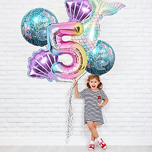 Mermaid Birthday Decoration Mermaid Balloons Kit Sea Balloon Mermaid Foil Balloon Mermaid Tail Balloons for Girls Mermaid Party (Number 5)