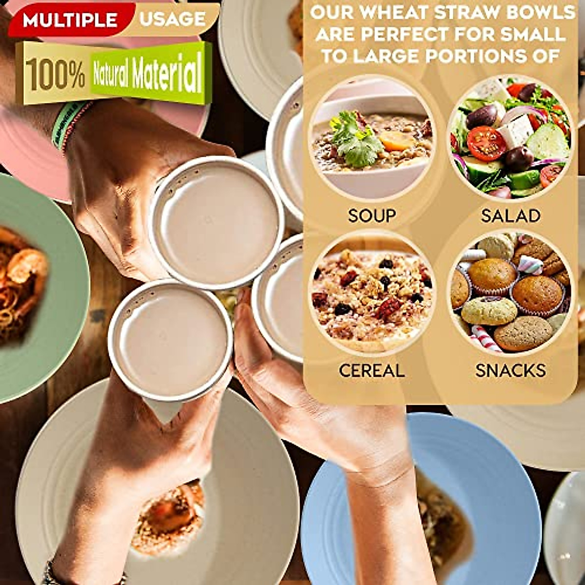 GATO Wheat Straw Dinnerware Sets (12pcs) - Microwave Safe, Eco-Friendly & Reusable Dinnerware Set for Kids, Adults - Includes Unbreakable, Dishwasher Safe Plates, Bowls, & Cups - Multicolor Design