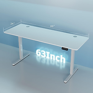 Shintenchi Electric Standing Desk, 63 x 24 Inch Height Adjustable Sit Stand Desk Morder Home Office Stand Up Desk Computer Work Station with Splice Board, (White Frame + White Top)
