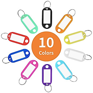 Cuttte 50 Pack Plastic Key Tags with Container, Key Labels with Ring and Label Window, 10 Colors