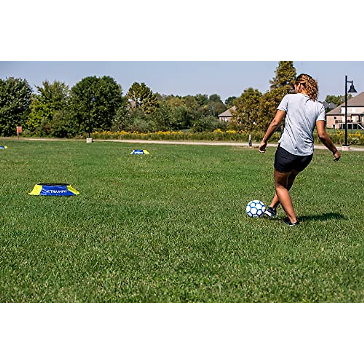Triumph Sports Backyard Footgolf Set – Includes 3 Targets and 1 Official Size 5 Soccer Ball, Blue