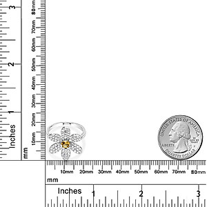 Gem Stone King 925 Sterling Silver 4MM Round Gemstone Birthstone Flower Ring For Women By Keren Hanan | Available in Size 5,6,7,8,9