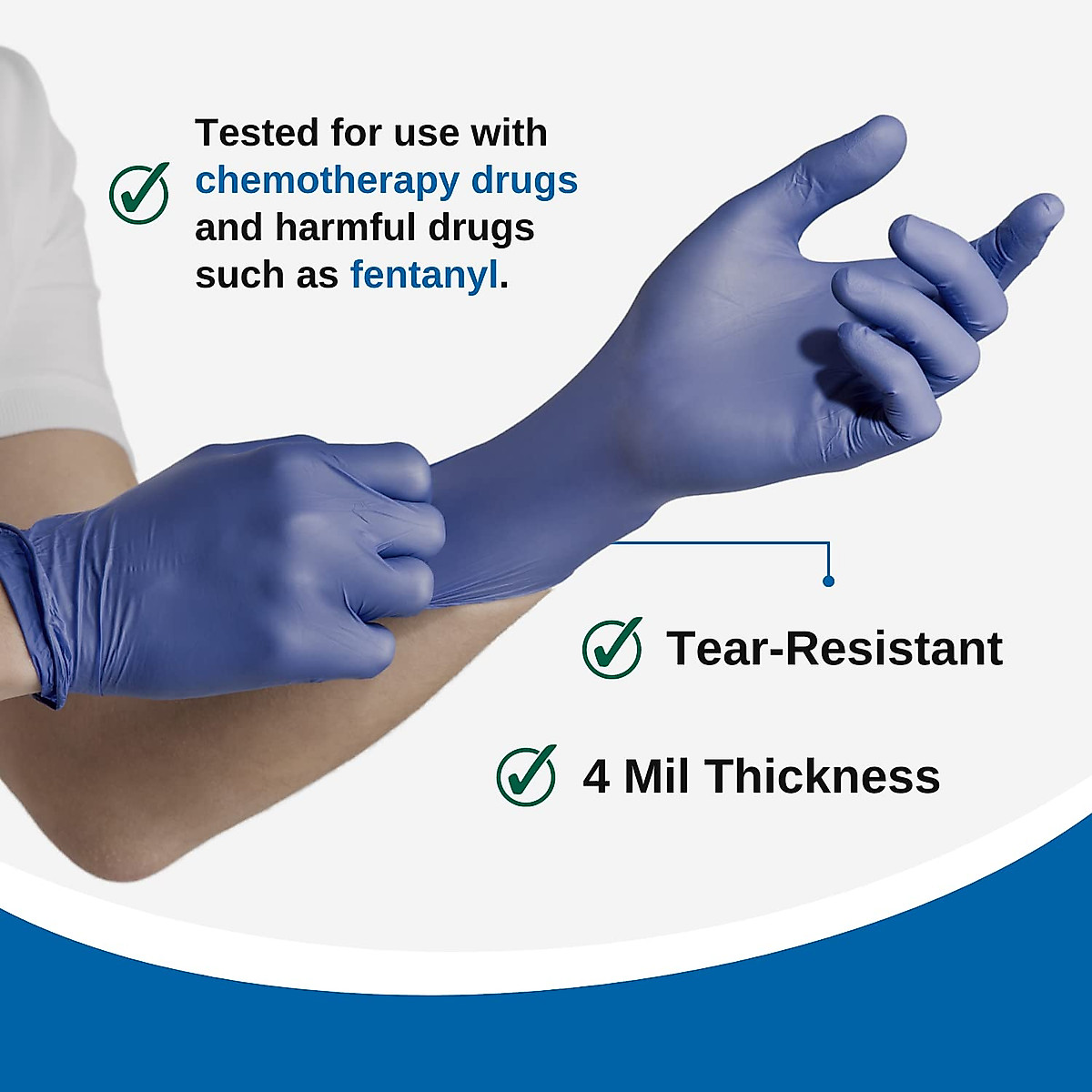 HCS Nitrile Gloves Medium - (250/Box) Low Dermatitis, Non-Latex Medical Gloves - Fentanyl & Chemo Protection - Rubber Gloves Disposable