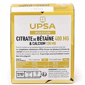 Betaine & Calcium Citrate by UPSA France for Digestive Comfort-Pack of 10 Sachets Doses