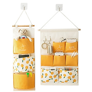 2 Packs Over The Door Storage Pockets,Hanging Storage Bags Organizer Linen Cotton Fabric Wall Door Closet 10 Pockets Home Organizer for Bedroom & Bathroom by AARainbow (Orange, C)