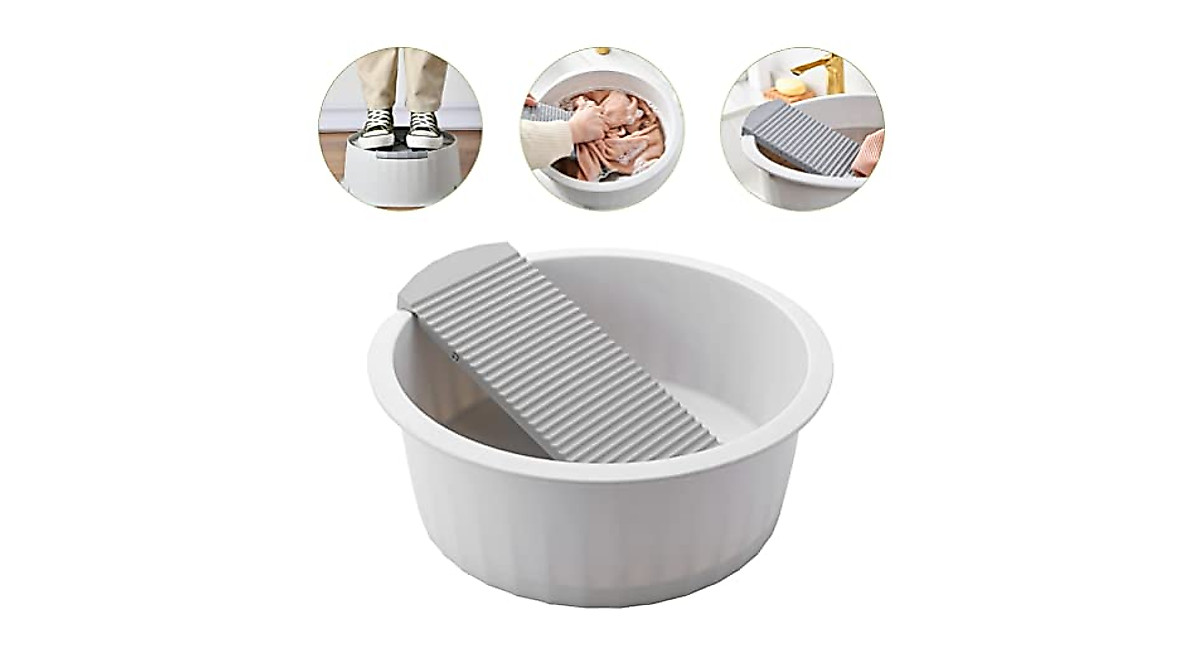 Grey Laundry Wash Basin with Washboard for Easy Washing