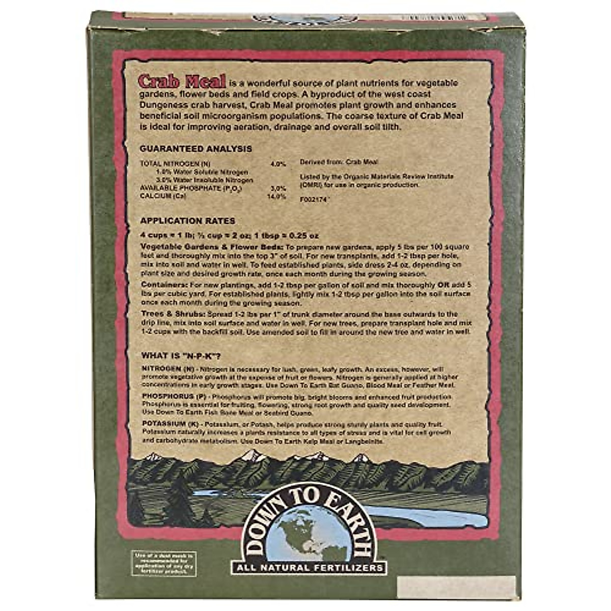Down to Earth Organic Crab Meal Fertilizer Mix 4-3-0, 5 lb
