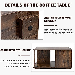 Giantex 32” Square Coffee Table, 2-Tier Wooden Table with Storage Shelf, Industrial Home Accent Table, Mid-Century Center Table Ideal for Living Room, Study Room(Rustic Brown)