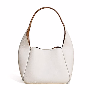 Genuine Leather Handbag for Women Fashion Tote Bag Small Bucket Bags Ladies Hobo Purse Simple & Cute Design (Off White)
