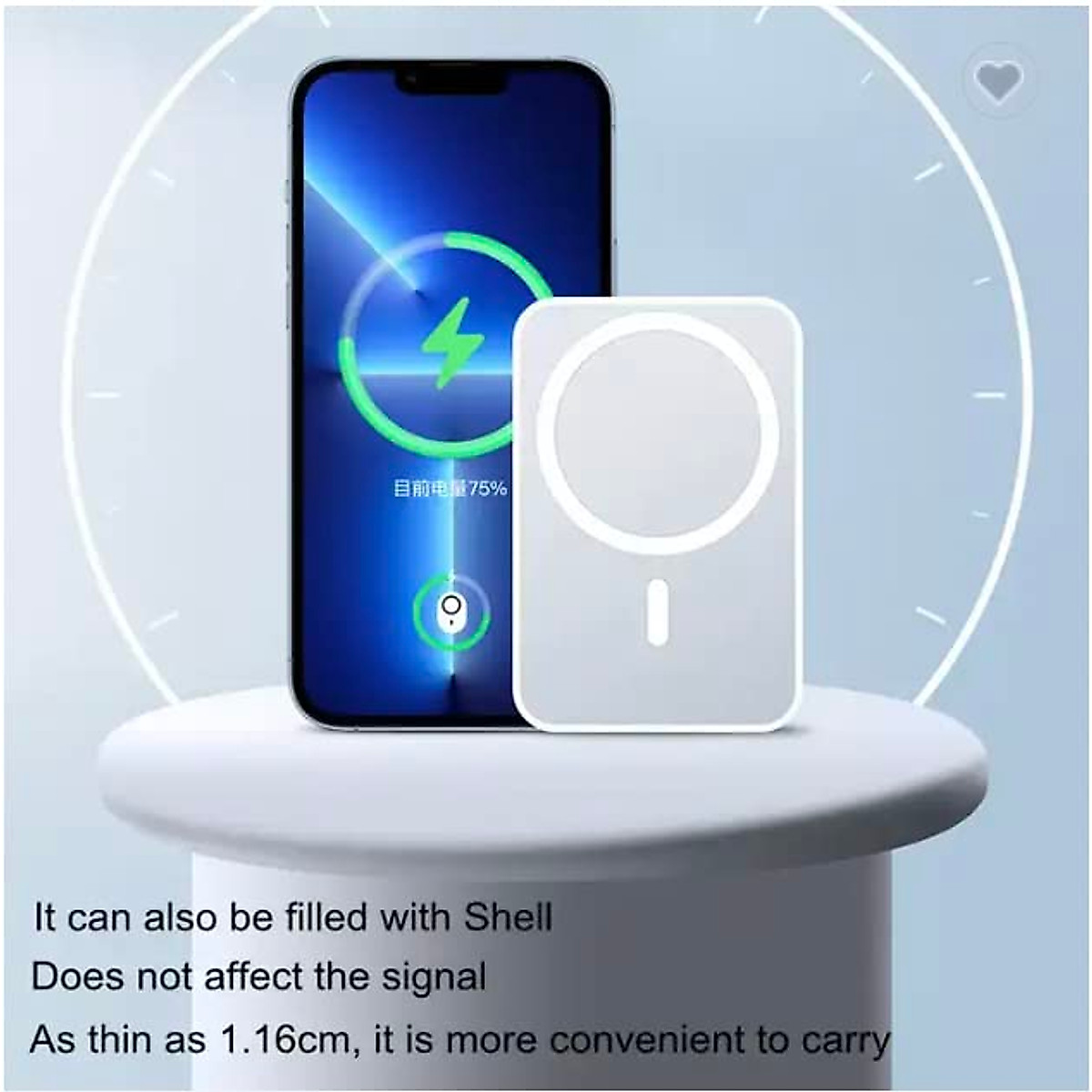 Magnetic Wireless Charging Portable Power Bank, Small and Light Charger 5000mAh Backup Battery Pack Compatible for iPhone (Includes Charging Adapter)