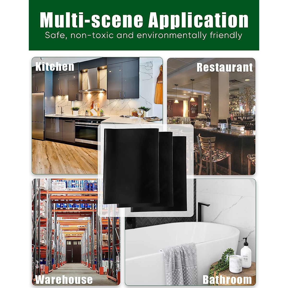 SEEKBIT 3 Pack Rat Sticky Traps 6X Extra Large, Black Mouse Glue Trap Sticky Trap for Mice and Rats, Enhanced Stickiness Trapping Pads Snakes Spiders Roaches for House Rodent Pest Control