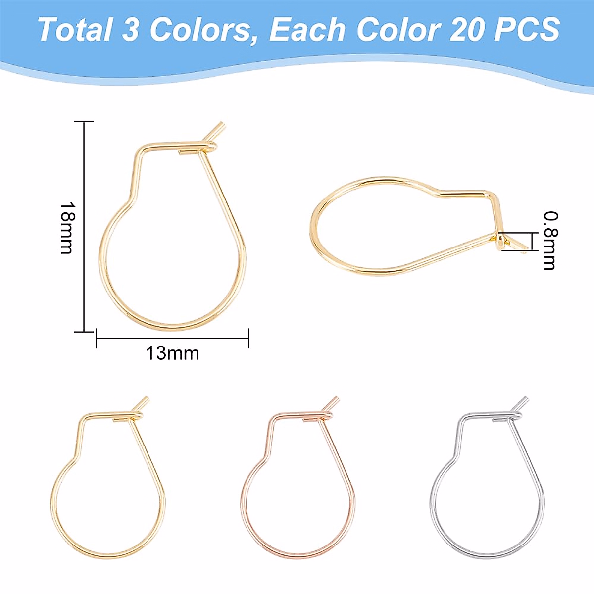 UNICRAFTALE About 60 Pieces 3 Colors Stainless Steel Earring Hooks Metal Ear Wire Mixed Color Wire Earring Hooks Jewelry Earring Findings for DIY Earring Jewelry Making 18x13x0.8mm