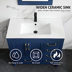 eclife 36" Bathroom Vanities with Sink Combo, Modern Thickened Wood Bathroom Storage Cabinet w/Undermount Sink, Matte Black Faucet Drain, Painted Surface, Navy Blue-1