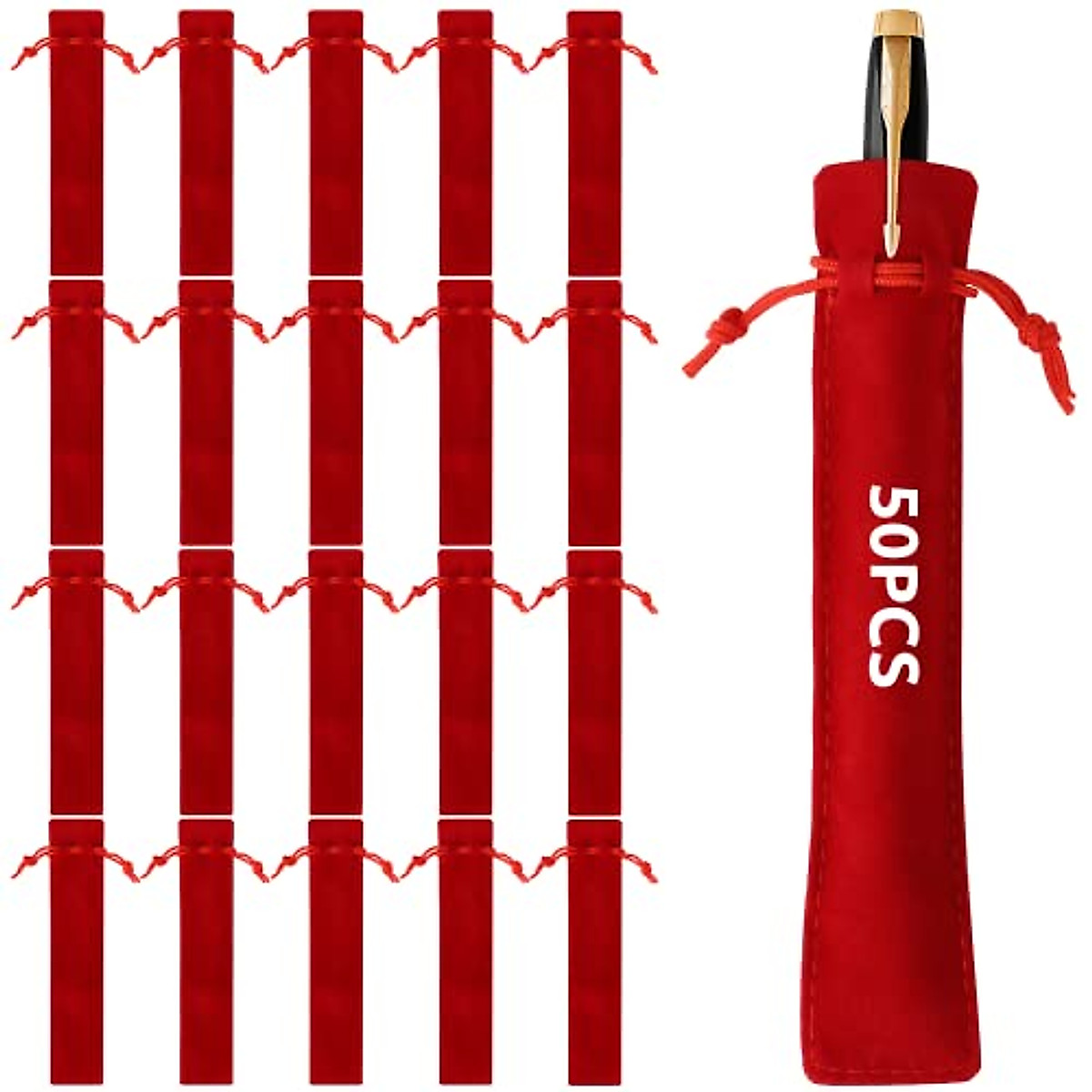 Joyibay 50Pcs Velvet Pen Pouch Bags, Drawstring Pen Sleeve Holders, 1.4×6.9in Single Pencil Bags, Multipurpose Pen Pouches, Protective Pencil Sleeves for School, Office