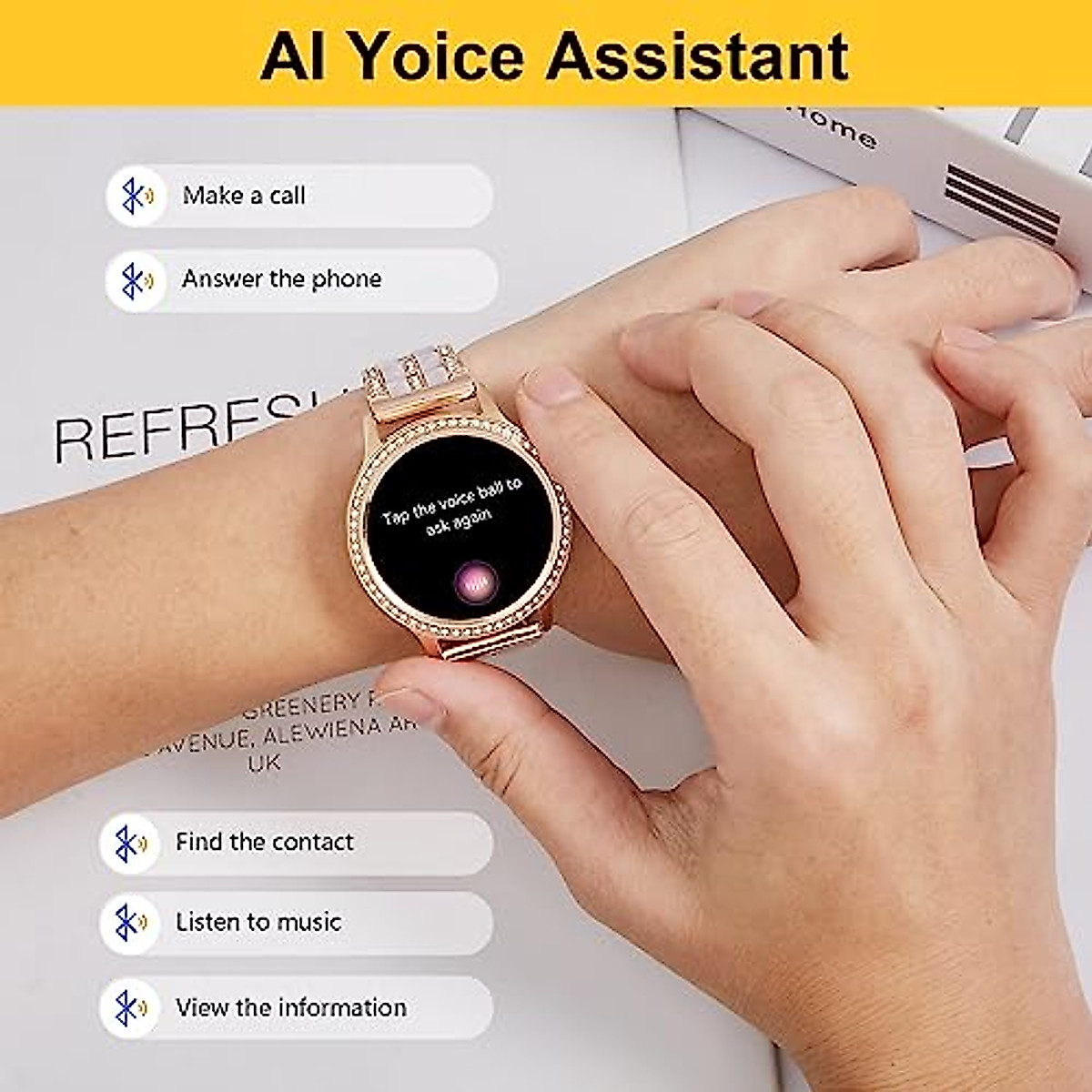 soinfo Smart Watch for Women with Answer/Make Call, Bluetooth Smartwatch for Android iOS Phones Blood Pressure Watch Sport Fitness Watch Waterproof Activity Tracker with Heart Rate Sleep Monito