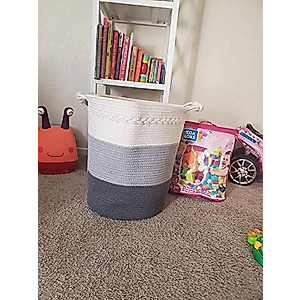 Cotton Rope Basket - 17.8" x 15.8" x 13.8" woven baby laundry basket - Woven Basket Nursery Bin - large baskets for blankets- thread laundry hamper - woven storage basket- rope baskets for organizing
