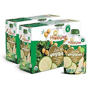 Happy Tot Organics Love My Veggies Stage 4, Zucchini, Pear, Chickpeas & Kale, 4.2 Ounce Pouch (Pack of 16) packaging may vary