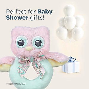 Bearington Baby Lil' Hoots Plush Stuffed Animal Pink Owl Soft Ring Rattle 5.5"