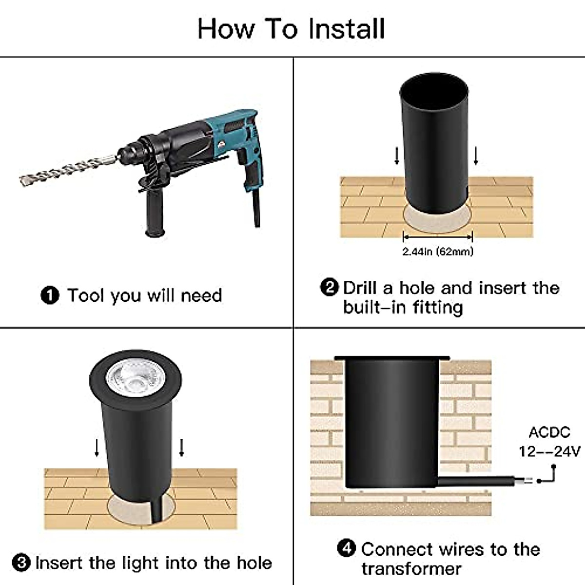 RNEHON 10W In-Ground Well Light,Voltage 12-24V, In-Ground Lighting, Low Voltage Landscape Pathway Lights, IP67 Waterproof, Aluminum, 3000K Outdoor Lighting for Yard,Lawn,Garden,Patio,Pack of 6