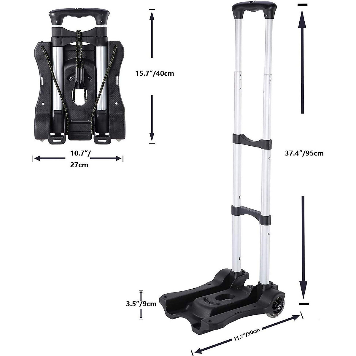 AQQO Aluminum Folding Hand Trucks Portable Luggage Cart Lightweight Travel Hand Truck/Heavy Duty Hand Trucks/Two-Wheel Luggage Cart (80LB)