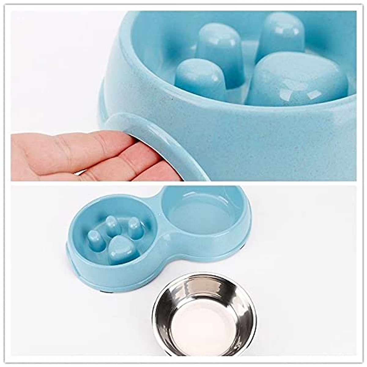FUUIE Bowls for Food and Water Eco Friendly Slow Feeder Double Dog Bowl for Dogs Cats Stainless Steel Anti Slip Pet Food Doggy Bowl Drinking (Color : Blue)