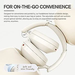 iKF Solo Hybrid Active Noise Cancelling Wireless Wired Headphones,130H Playtime,6EQ Sound Modes with Microphone, Foldable Lightweight Bluetooth V5.3 for Travel/Office/PC（Offwhite）