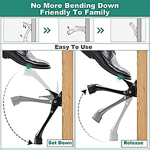 Door Stoppers, (2 Pack) 6 Inch Kickdown Door Stop for Bottom of Door, Non-Slip Rubber, Heavy Duty Metal Door Holder Adjustable Door Stops Door Mounted Hold Door Open, Easy Install, Black