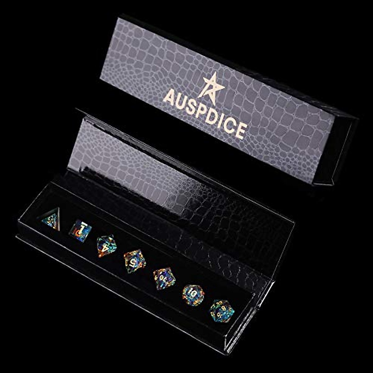 AUSPDICE DND Dice Set Handmade 7Pcs Sharp Edge Dice for Dungeons and Dragons TTRPG Games(Mix Blue&Brown Color)