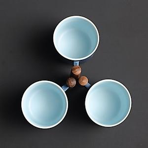 CLASGLAZ 2.5oz Ceramic Espresso Cups with Wooden Handle, Small Coffee Cups Double Shot Espresso Cups Set of 4