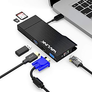 WAVLINK USB 3.0 Docking Station Dual Display HDMI | VGA with Gigabit Ethernet, USB 3.0 Port, Removable Card Reader, HDMI up to 2560x1440 and VGA 1920x1200 Support Windows and MacOS