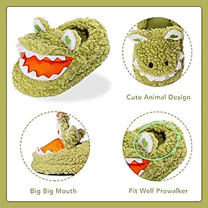 FUNCOO PLUS Green Crocodile Toddlers Fuzzy Slippers Kids Warm House Slippers Cute Animal Fluffy Slip On Home Shoes for Boys