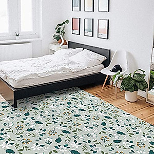 Area Rugs for Living Room, White Flowers Green Background Modern Indoor Anti-Fading Doormat Entryway Mat Door Mat for Hallway, Kitchen, Bedroom, Area Carpet Decor 2'7"x5'
