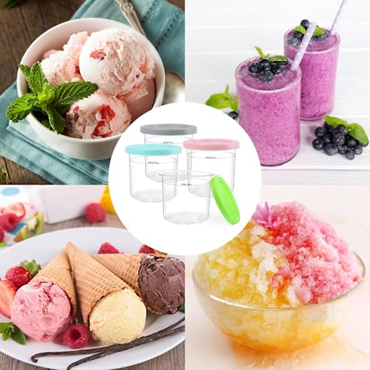 Nepfaivy Containers Replacement for Ninja Creami Pints and Lids - 4 Pack 16oz Creami Pint Containers Compatible with NC299AMZ & NC300s Series Ninja Ice Cream Maker, Creamy Pints Dishwasher Safe