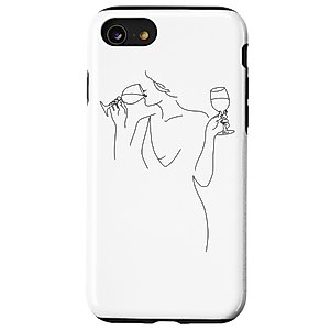 iPhone SE (2020) / 7 / 8 Double Fisting Black And White Funny Wine Lover Line Art Case