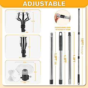 Zylany Light Bulb Changer, High Ceilings and Recessed Light Bulb Changer, Adjustable 3-12.7 Feet Light Bulb Changer for Track Lighting, Compact Fluorescent Lamps (CFL) and Flood Lights