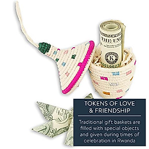 KAZI Small Mini Lidded Friendship Gift Basket Charm, A Token of Love and Friendship, Napkin Ring, Handbag Charm, Babyshower Gift, Made with Sisal, Eco-Friendly (Set of 2 Pink/Multicolored)