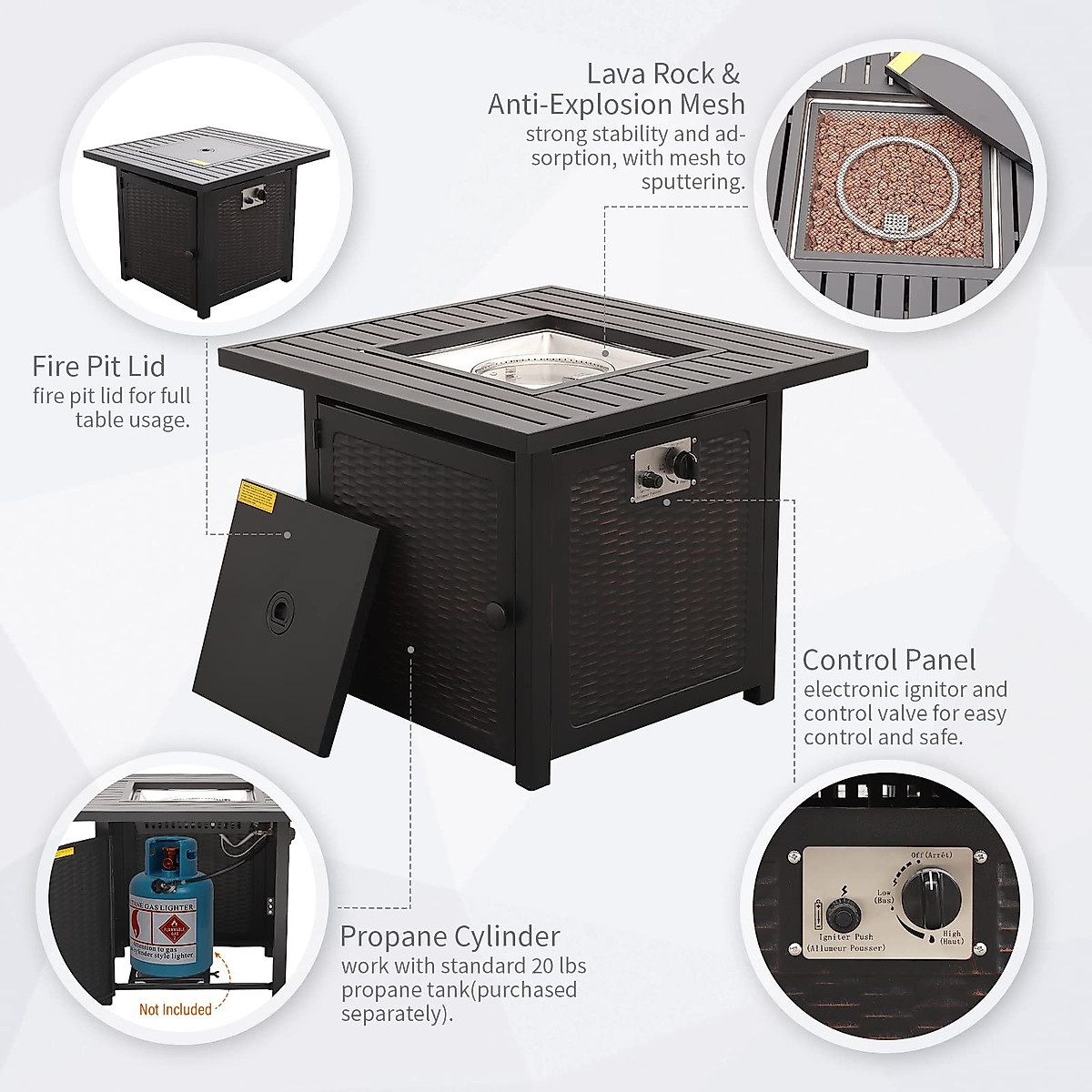 Patio Furniture Set 31-Inch Fire Pit 5-Piece Outdoor Furniture Sets Patio Couch Outdoor Chairs 50000 BTU Steel Propane Fire Pit Table with No-Slip Cushions and Waterproof Covers, Peacock Blue