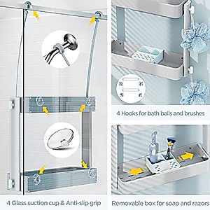 dabria Shower Caddy Hanging, Stable Shower Caddy Over Shower Head with Adjustable Height, 3 in 1 Rust Proof Shower Organizer Shelf, No Drilling, 4 Powerful Suction Cups, Non-Slip Hanging Shower Caddy