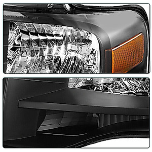 TUSDAR Headlights Assembly Set with Bulbs for 2007-2014 Ford Expedition Driver & Passenger Side (Black Housing with Amber Reflector)