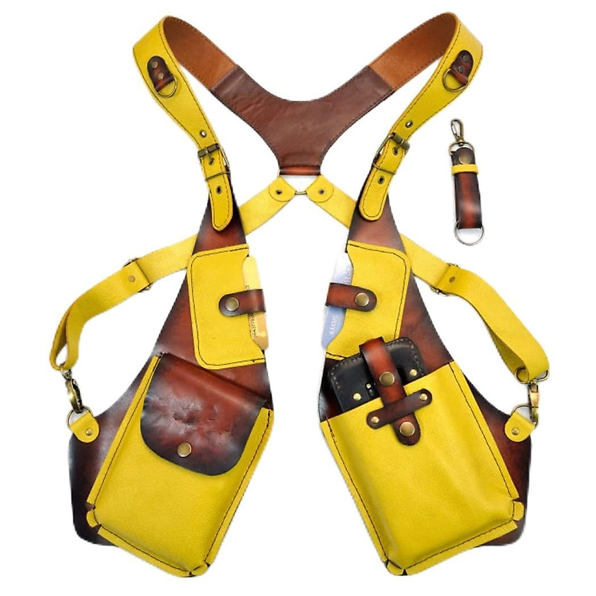 HLGQ Men's Retro Backpack with Underarm Crossbody Bag, Hidden Underarm Adjustable PU Leather Shoulder Bag Outdoors Mobile Phone Holster Bag, One Size,Yellowish brown