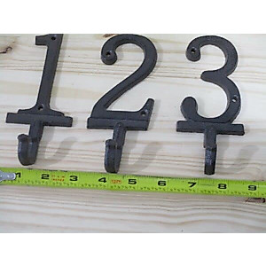 3 Cast Iron Coat Hooks 1 2 3 Numbers Numbered Rustic Hallway Entryway Old Style for Mudroom, Coat Hook, Purse Rack, Hat Hooks