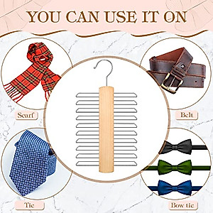 Yalikop Wooden Necktie and Belt Hanger 4 Pack Natural Finish Wood Center Organizer Tie Rack with Non-Slip Clips 20 Hooks 360 Degree Swivel Space Saving for Men Closet