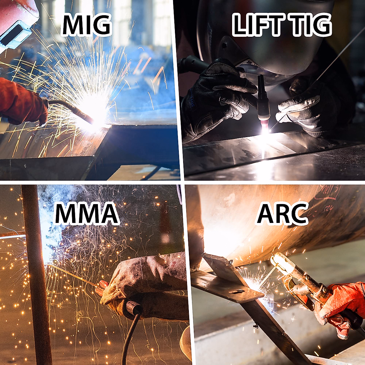 MTS155FX Flux Mig Welding Machine, Dual Voltage 110/220V Tig Stick Welder-Welding Gloves 16 Inches