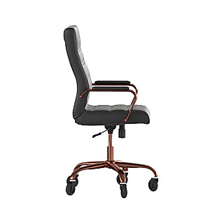 Flash Furniture Whitney High Back Black LeatherSoft Executive Swivel Office Chair with Rose Gold Frame, Arms, and Transparent Roller Wheels