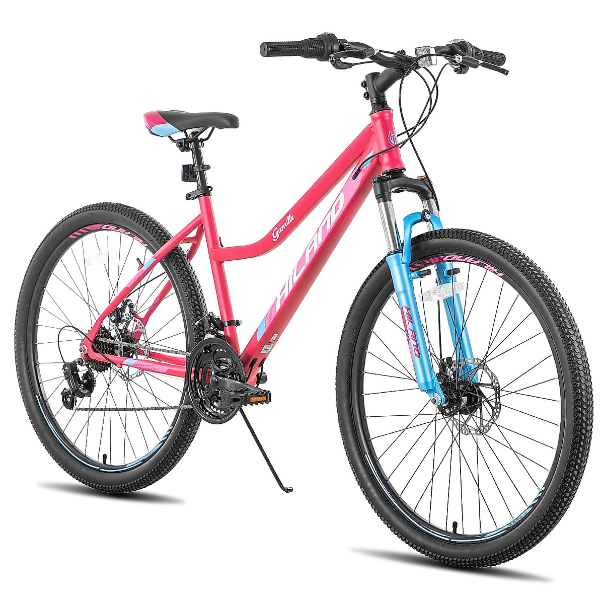 HH HILAND 26 Inch Womens Mountain Bike, with Step-Through Frame, 21 Speeds, Suspension Fork MTB, Bicycle for Women Men Adult Pink