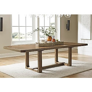 Signature Design by Ashley Cabalynn Farmhouse Dining Extension Table with 1 Removable Center Leaf, Light Brown