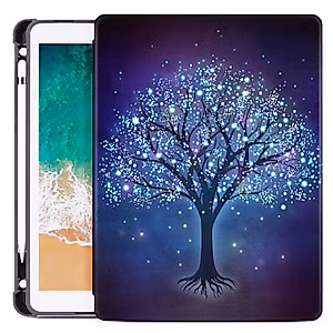 Lalumix for iPad 9th/7th/8th Generation Case, for iPad 10.2 Case, Fit for iPad Pro 10.5 Case, for iPad Air 3rd Generation Case, Pencil Holder, Multi-Angle Viewing, Auto Wake/Sleep, Blue Star Tree