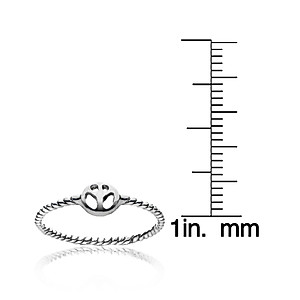 Hoops & Loops Sterling Silver Dainty Peace Sign Thin Twist Band Ring, Size 7